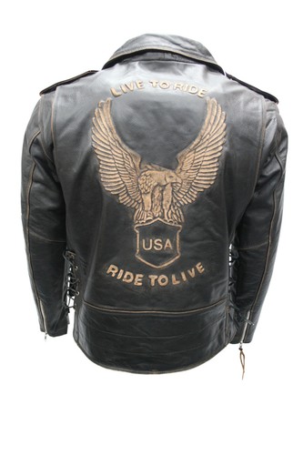 Eagle Rub off Mens Classic Biker Fitted Designer Style Black Hide ...