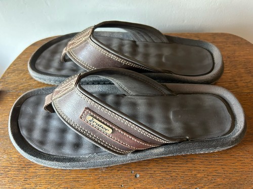 Grendene Cartago Men's Size 12 Brown Leather Thong Flip Flop Logo ...
