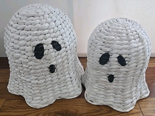 2 White Wicker Nesting Ghosts 11” & 9” Halloween Ghost Set Halloween | eBay