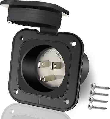 15 Amp Inlet, Shore Power Flanged Receptacle, 15A 125V Recessed Male ...