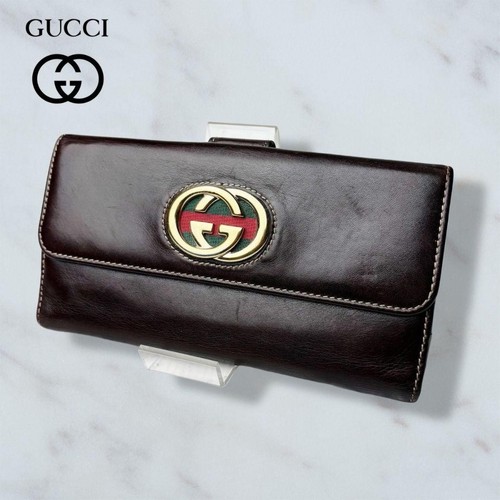 07 Excellent Condition GUCCI Sherry Line Long Wallet Bi fold Wallet ...