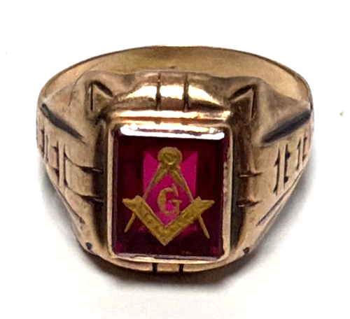 Masonic Mason's Ring Red Stone Freemasons' Compasses emblem letter G | eBay