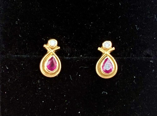 18ct Yellow Gold Ruby & Diamond Stud Earrings | eBay UK