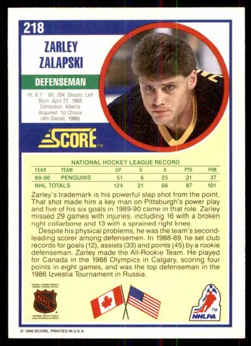 1990-91 SCORE ZARLEY ZALAPSKI #218 | eBay