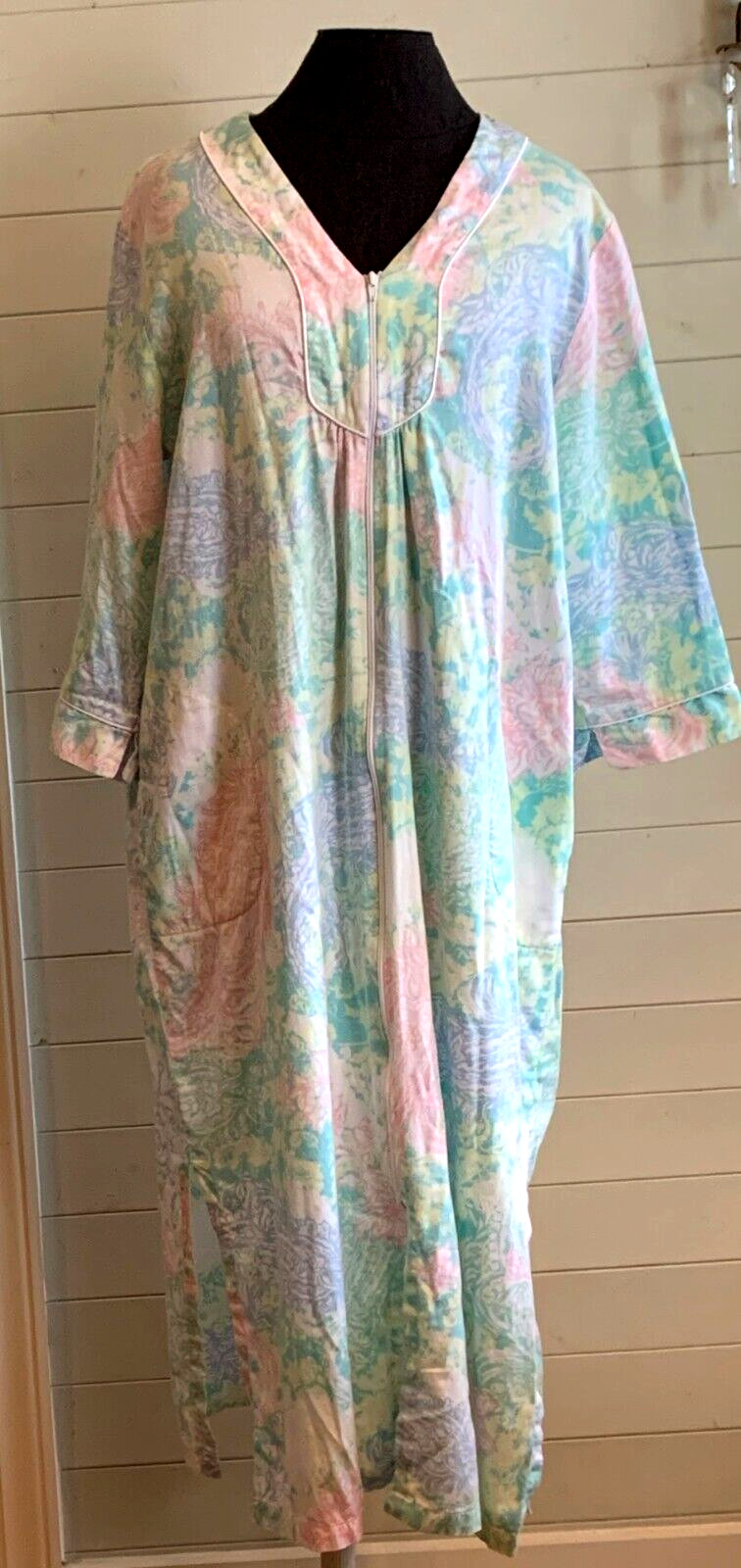Vtg Pastel Floral Paisley Miss Elaine Cotton Robe Hou… - Gem