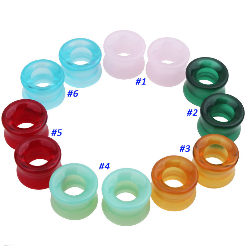 2PCS Ear Plugs Double Flared Flesh Tunnels Glass Round Ear Guages Ear ...