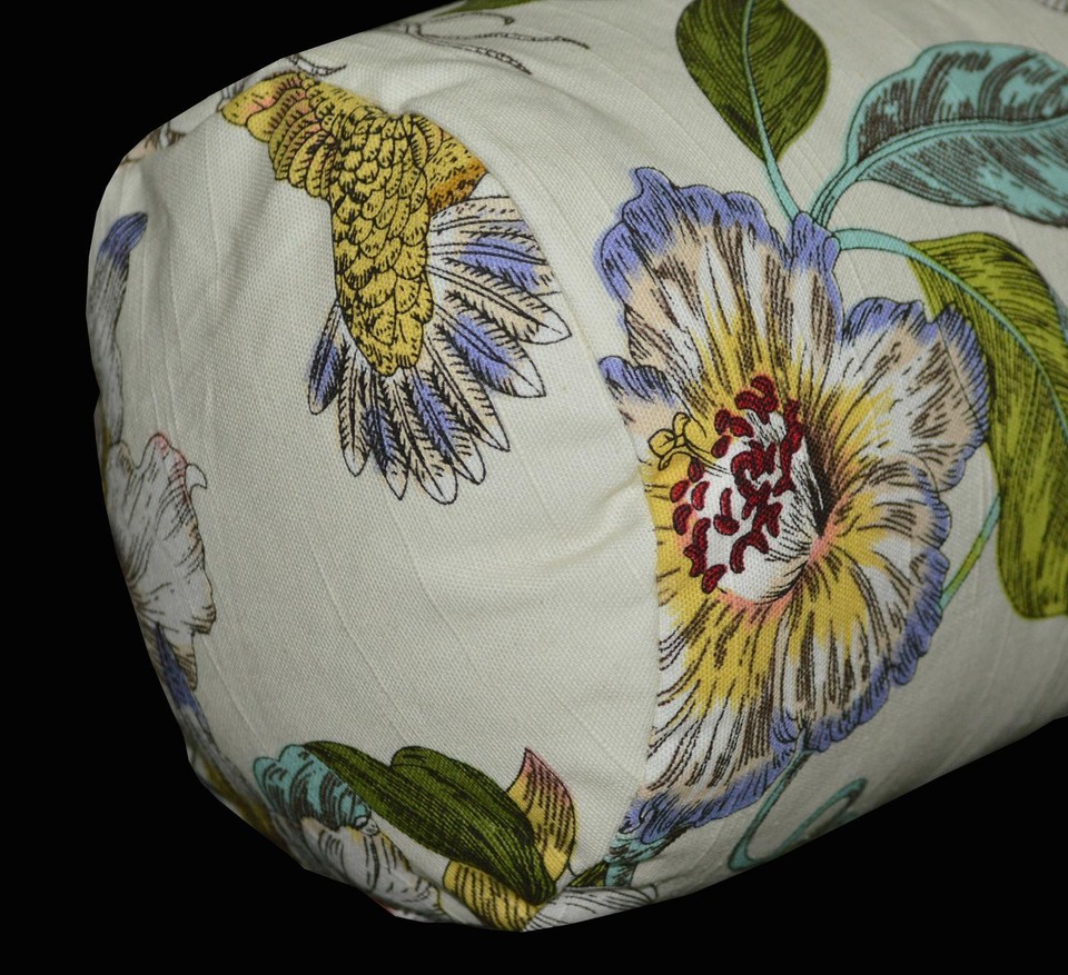 ai05g Lily Red Ocean Blue Green Lime Pink on Cream Bolster Yoga Cushion ...