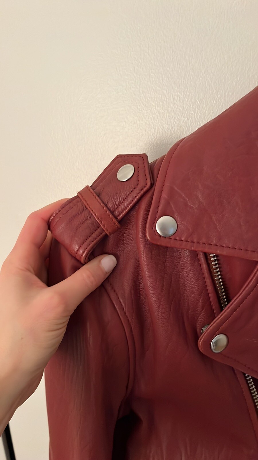 MAJE leather Jacket. Red With Dark Brown Belt. Size F… - Gem