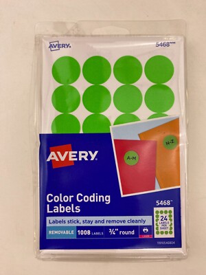 Avery No. 5468, 1008 Removable Green Labels, 3/4" Round, Sold by the ...