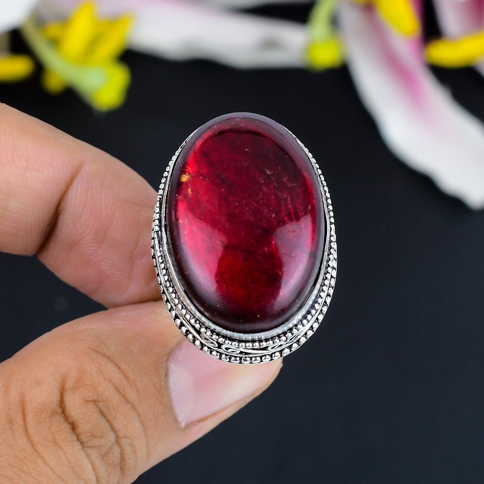 925 Sterling Silver Red Labradorite Gemstone Ring Handmade Style ...