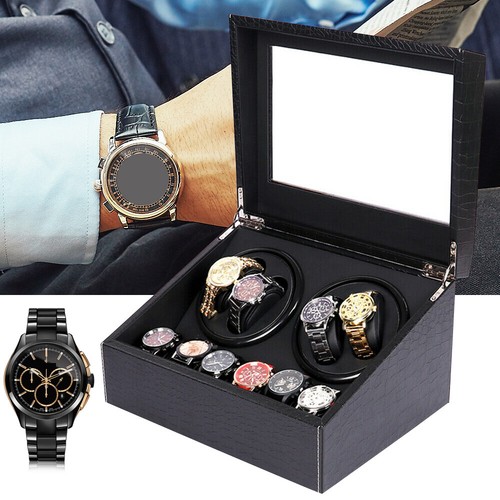 4+6 Auto Rotation Leather Wood Watch Winder Storage Box Display Case ...