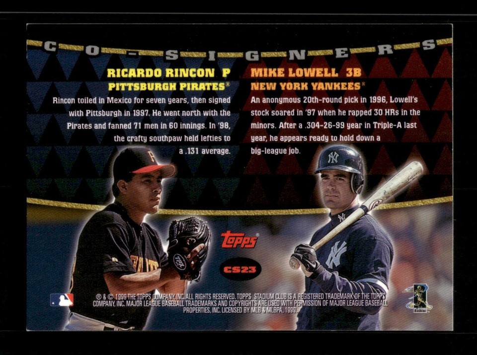 Mike Lowell / Ricardo Rincon 1999 Stadium Club Co-Signers Autograph # ...