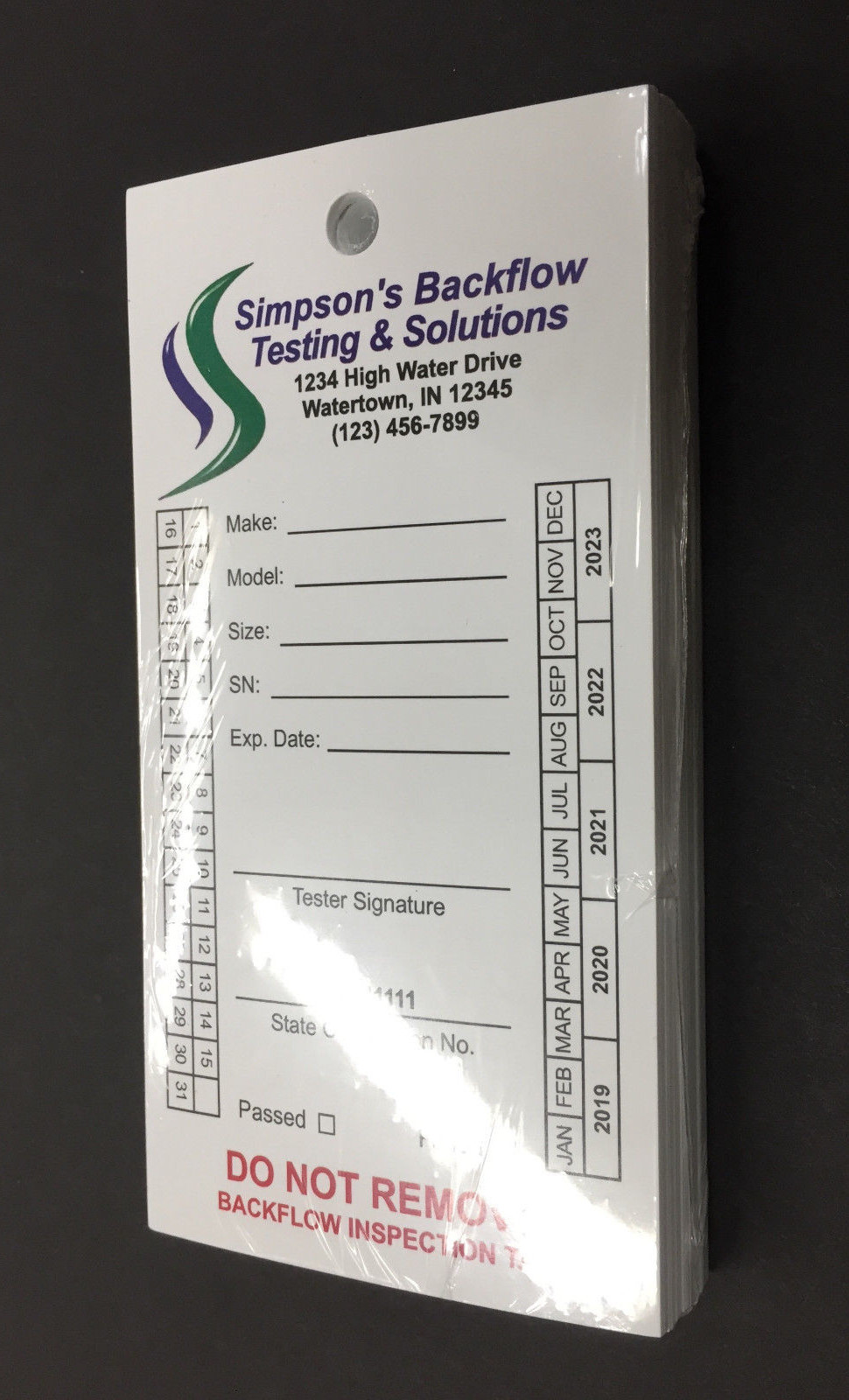 Backflow Inspection Tags - Custom Print - Waterproof - UV Resistant ...