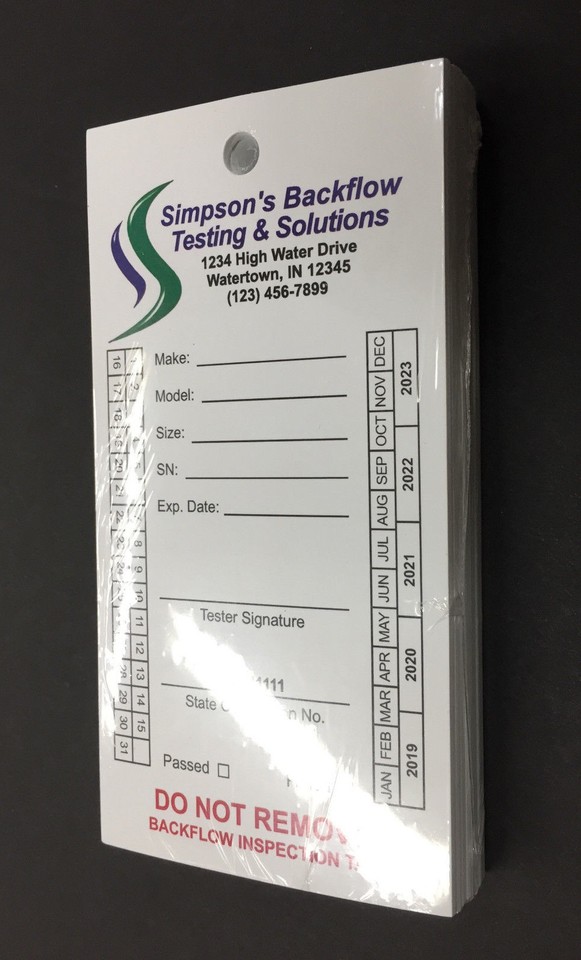 Backflow Inspection Tags - Custom Print - Waterproof - UV Resistant ...