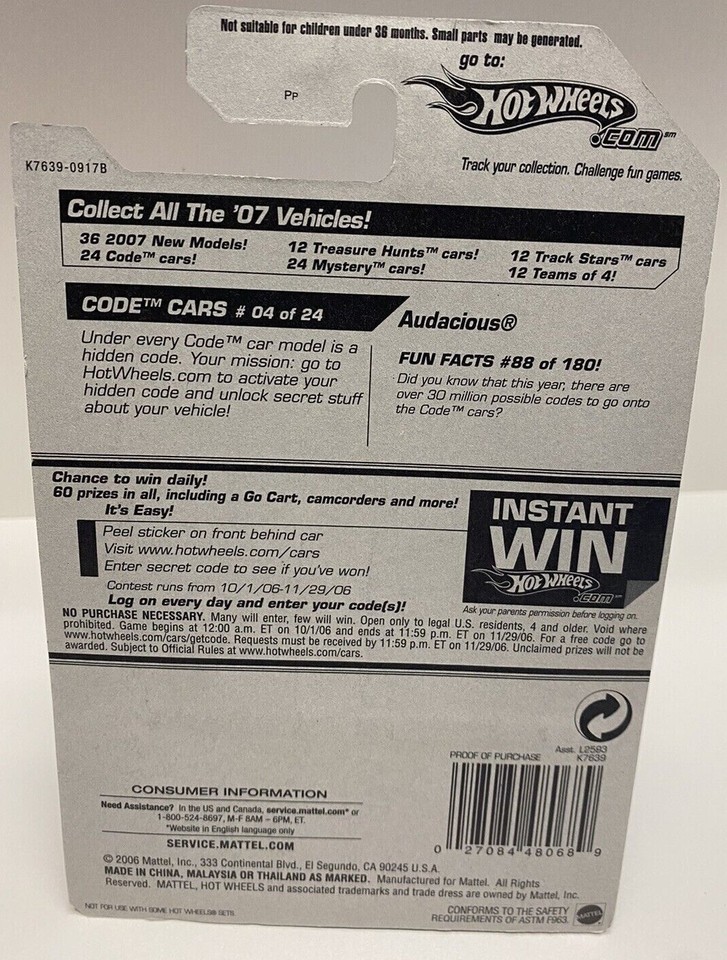 AUDACIOUS HATCHBACK RED WITH GOLD WHEELS 1/64 HOT WHEELS CODE CAR # 04/ ...