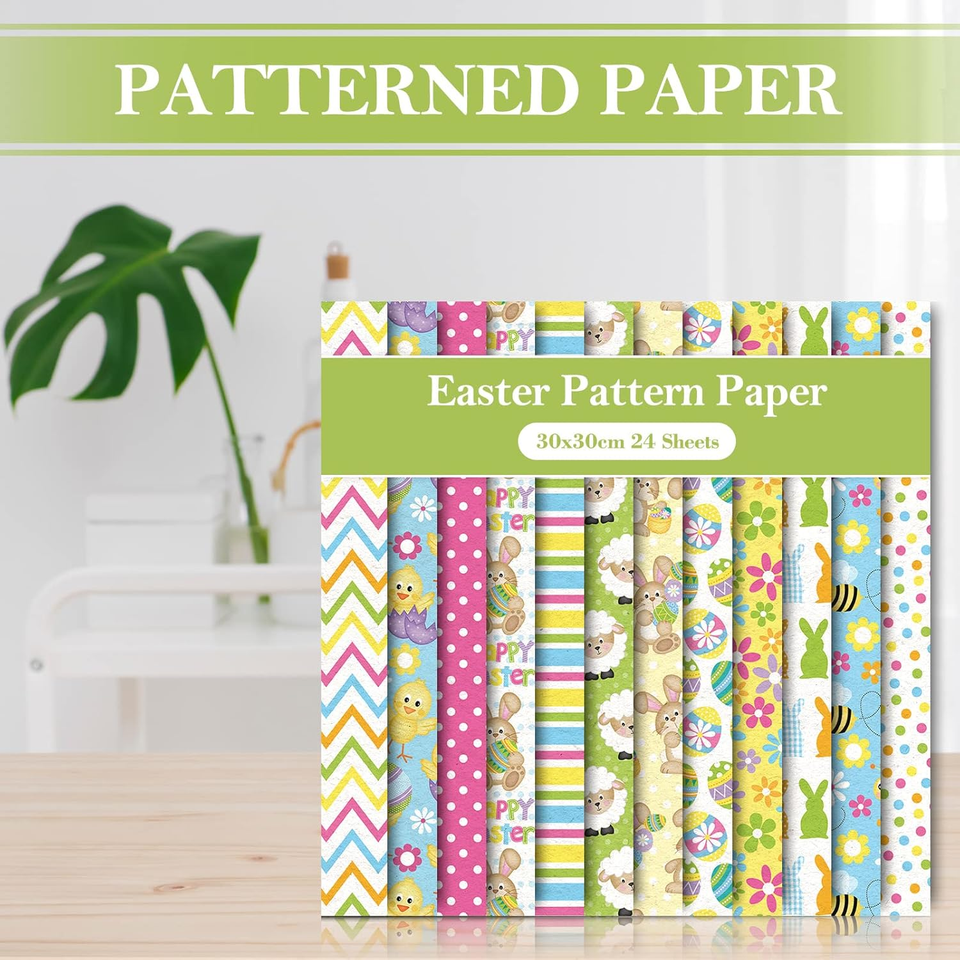 12 Designs Easter Pattern Paper 24 Sheet Easter Egg Bunny Chick Pastel ...