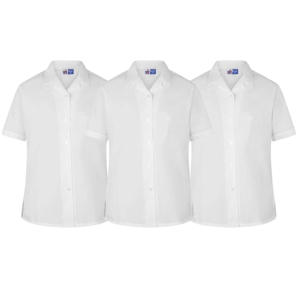 Pack of 3 White Short Sleeve Girls Revere Collar Blouse School Uniform ...