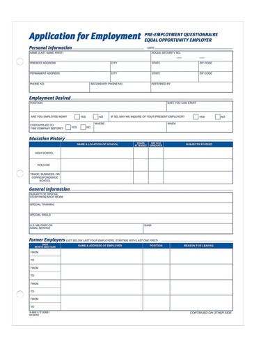 TOPS Employment Application Forms 11x8.5 White 2 Pack 50 Sheets Per Pad ...