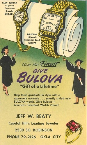 1930s Oklahoma City Bulova Watch Advertising Jeff Beaty Jeweler ...