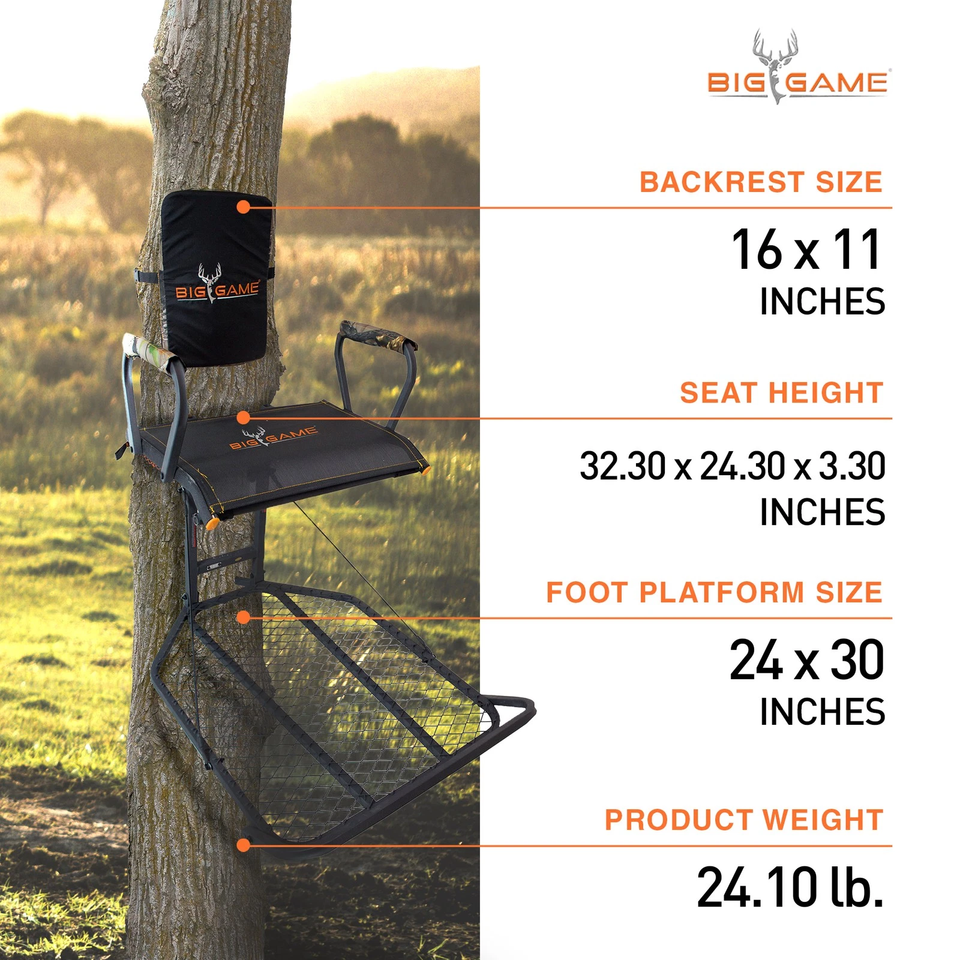 Big Game Captain XC Steel Hang-On Treestand with 20 x 30 Flip-Back Seat ...