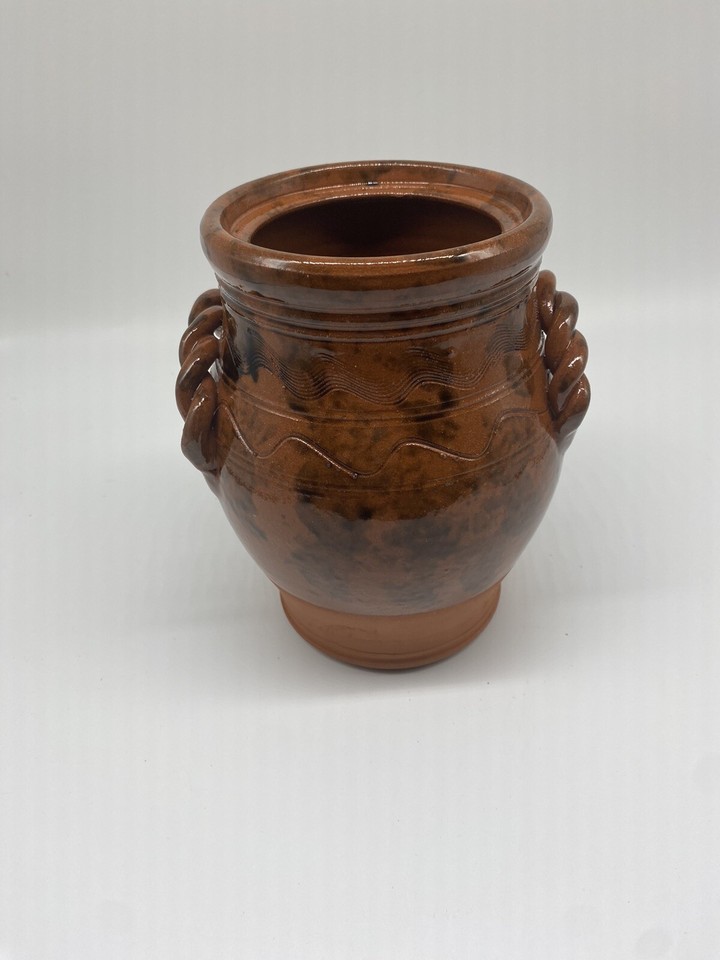 Wisconsin Pottery Redware Folk Art Planter Flower Pot Signed MEL ...