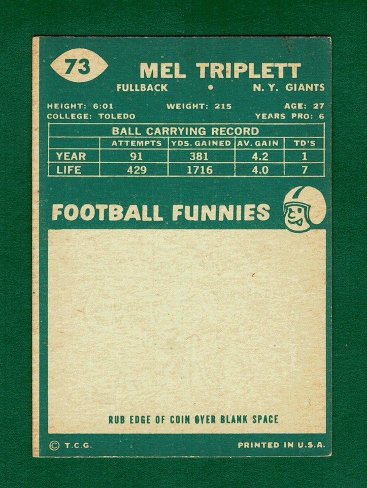 1960 TOPPS FOOTBALL #73 MEL TRIPLETT- NEW YORK GIANTS | eBay