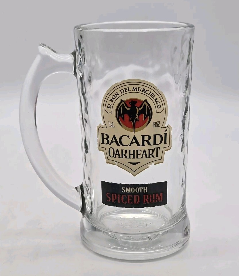 Bacardi Oakheart Smooth Spiced Rum Bat Logo 12 Oz Glass Mug Stein ...