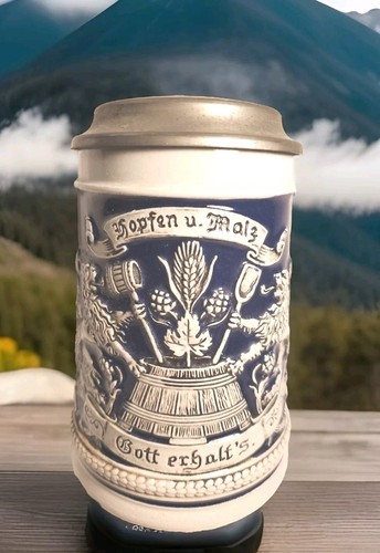 "HOPFEN u. MALZ GOTT ERHALT'S" GERMAN BEER STEIN LID GERTZ W. GERMANY ...