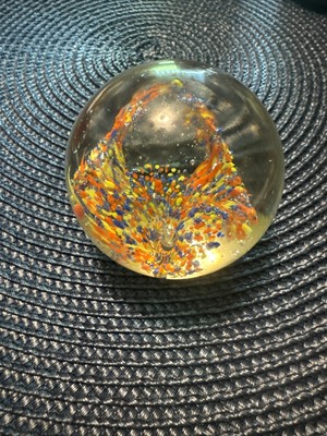 Vintage Art Glass Paperweight Made In India Orange Blue Yellow Calla ...