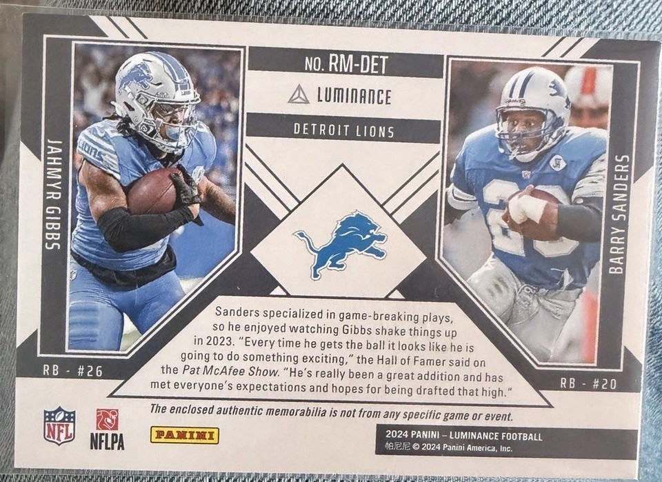 2024 Panini Luminance - Reflected Materials Barry Sanders, Jahmyr Gibbs ...