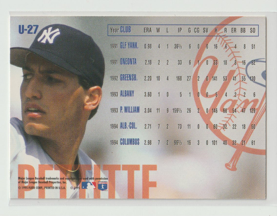 1995 Fleer #U-27 Andy Pettitte Rookie RC - New York Yankees | eBay