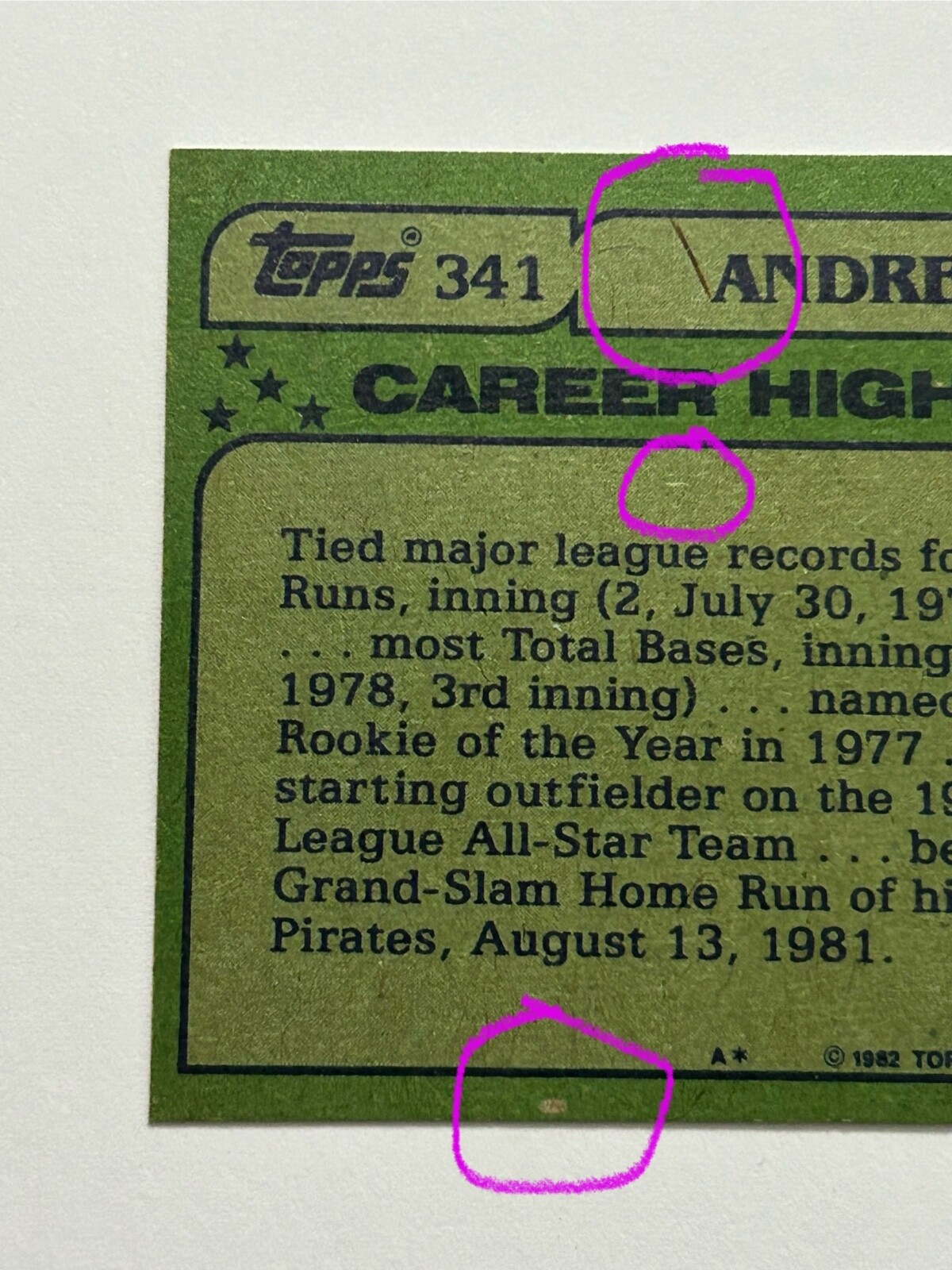 RARE 1 of 1🔥 TOPPS 1982 ANDRE DAWSON *INK MISPRINT/MULTI ERROR ...