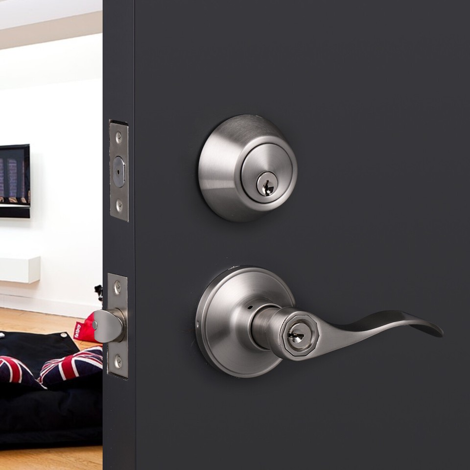 Front Entry Door Combo Handle Lock Set Wave Lever Keyed alike Single ...