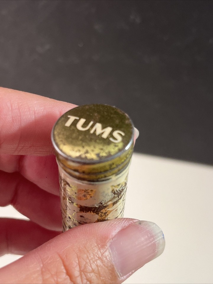 Vintage Tums For The Tummy Push Bottom Tin Advertising Can lipstick ...