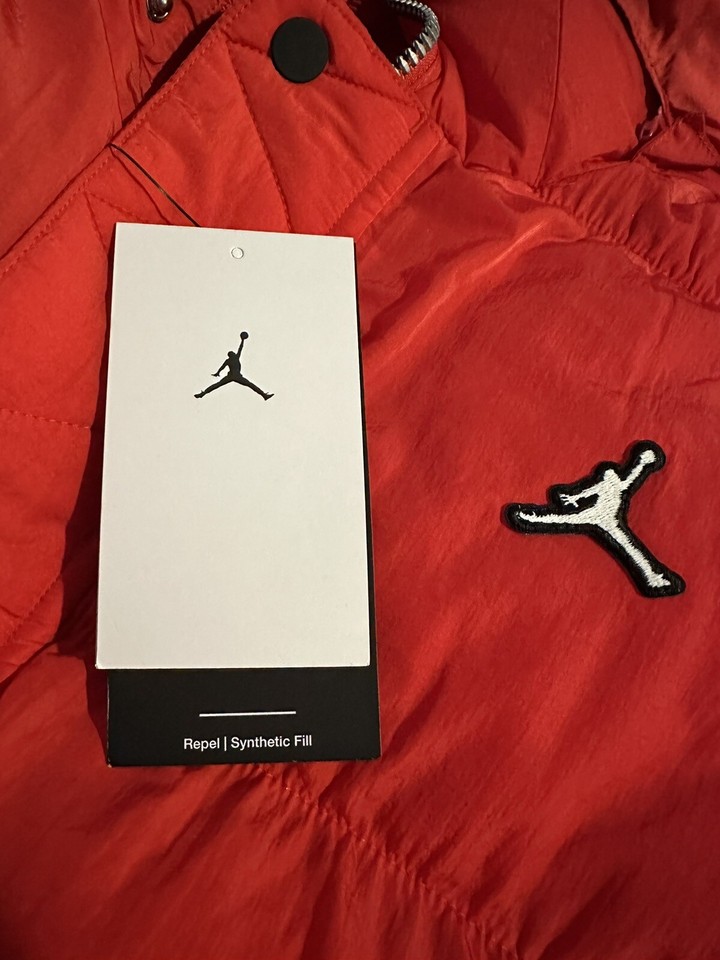 Nike Air Jordan Puffer Jacket Red Black Full Zip Hooded Repel DQ8104 ...