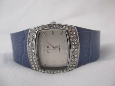 Relic Folio Analog Wristwatch Silver Tone Face Rhinestones Rectangular ...