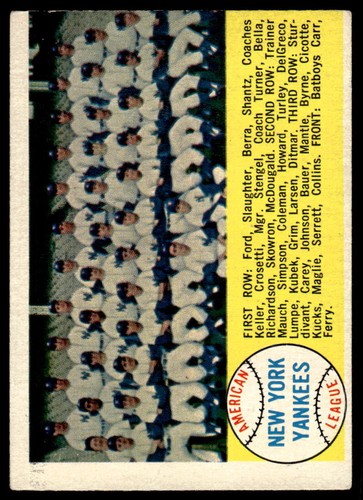 1958 TOPPS TEAM CARD 246 VG MICKEY MANTLE BASEBALL NEW YORK YANKEES | eBay