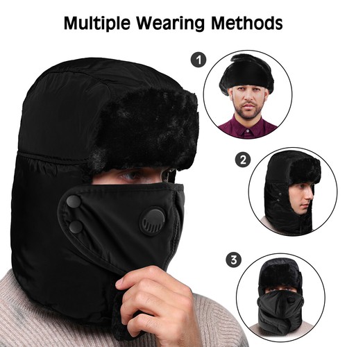 Removable Face Mask Winter Warm Aviator Hat Bomber Trooper Trapper Ear ...