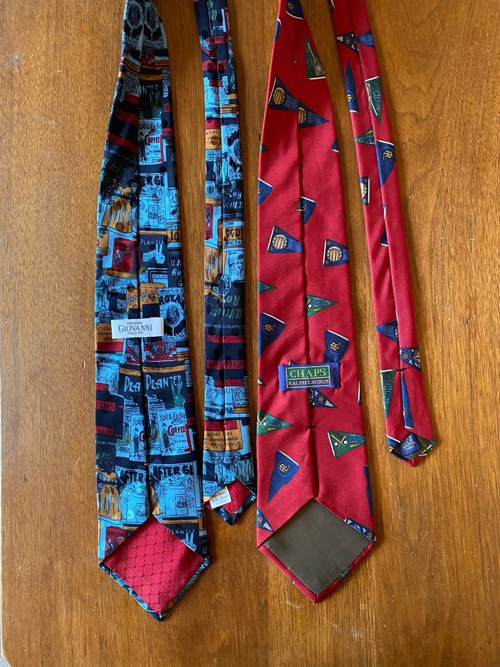 Lot of 2 Mens Classic Novelty Ties (1900s Ads, Pennants) Blue/Red ...