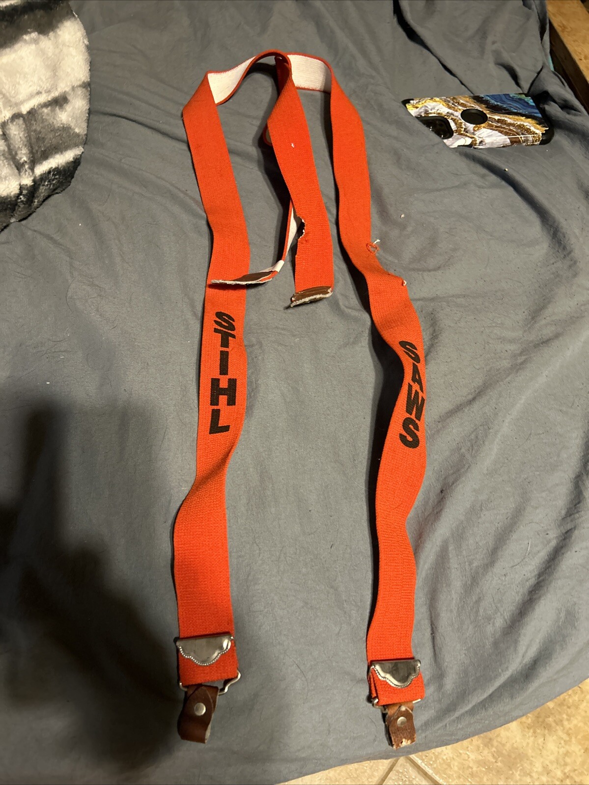 Vintage Stihl Suspenders Logger Leather Button Loops Blemished | eBay