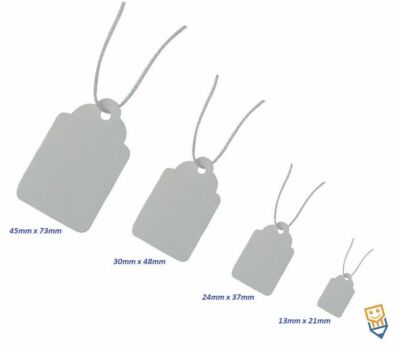 WHITE STRUNG TAGS Swing Tickets TIE ON Jewellery Gift Price Labels ...