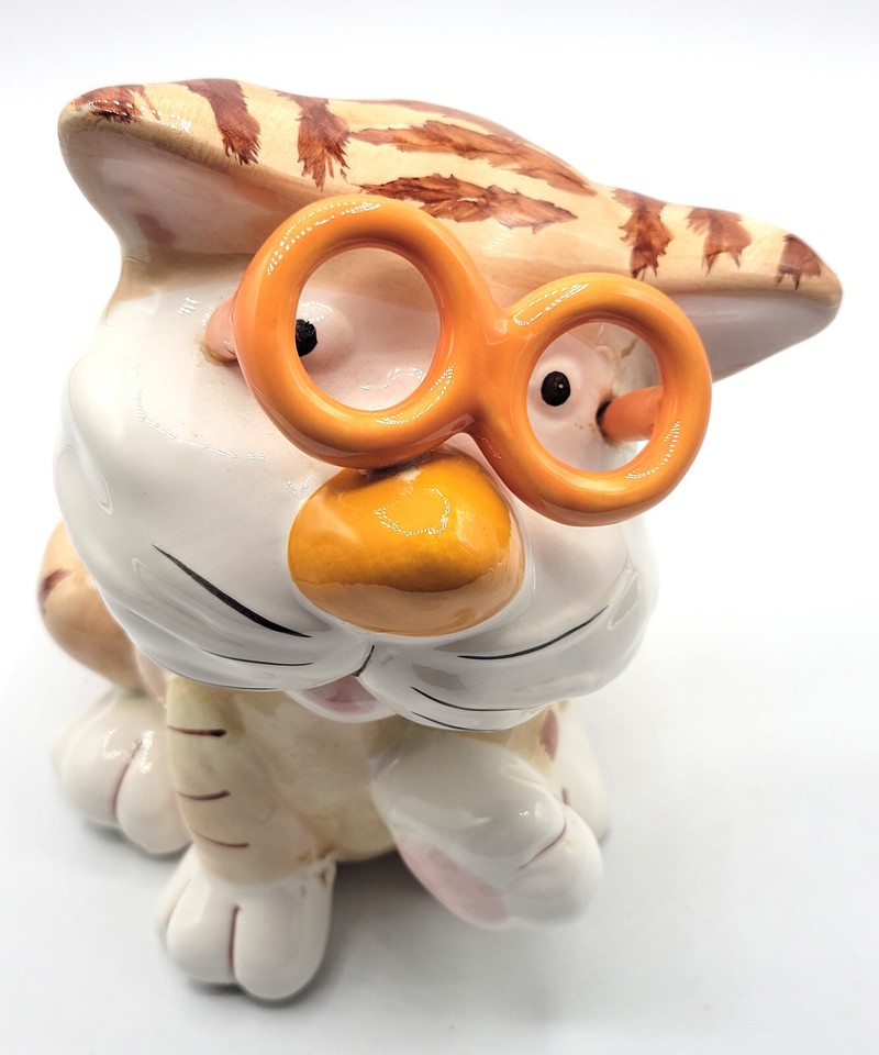 Ceramic Cartoon Kitty Cat Bank Figurine Tan Orange Stripes 7" Tall | eBay