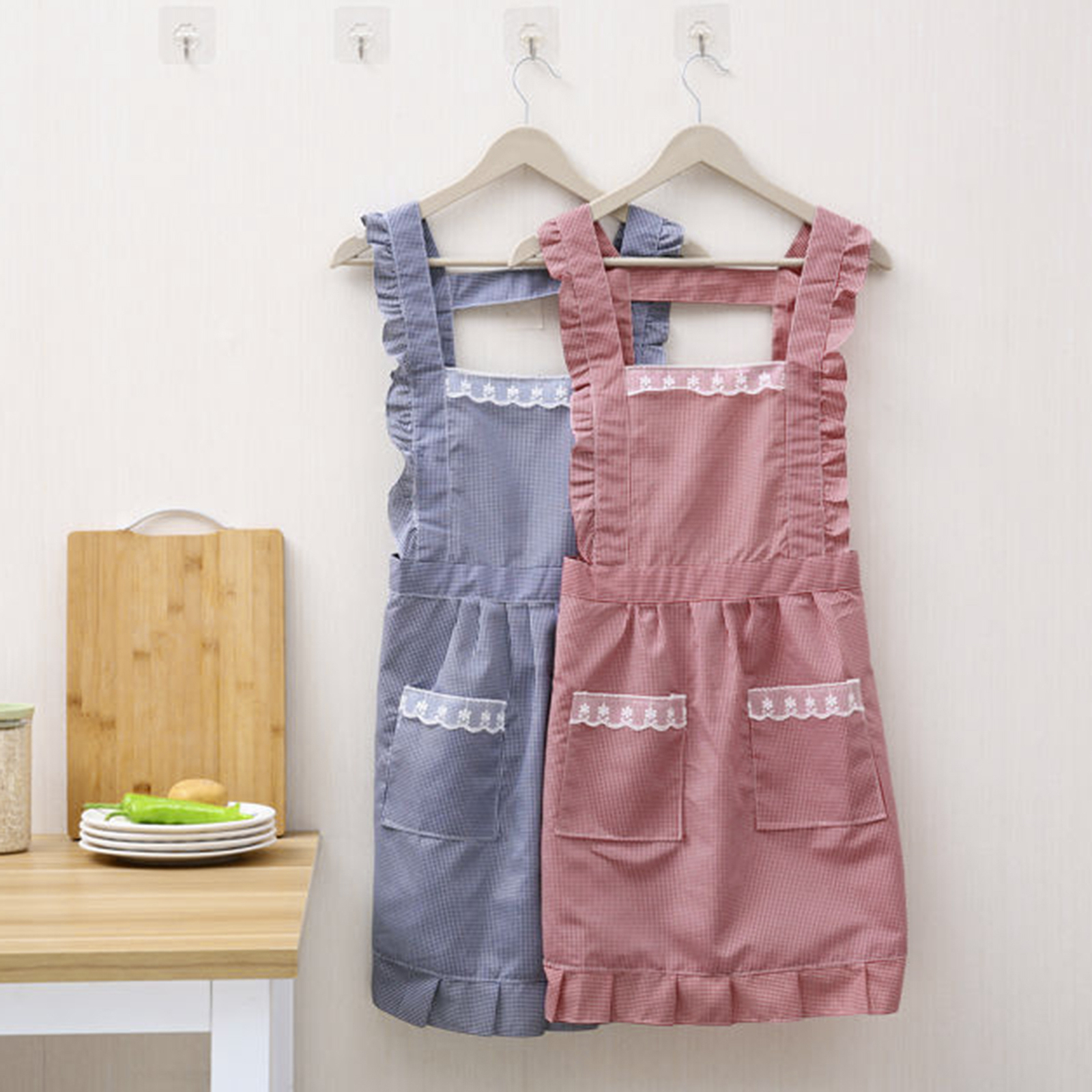 Kitchen Apron Shoulder Strap Design Oil-proof Korean Style Plaid ...