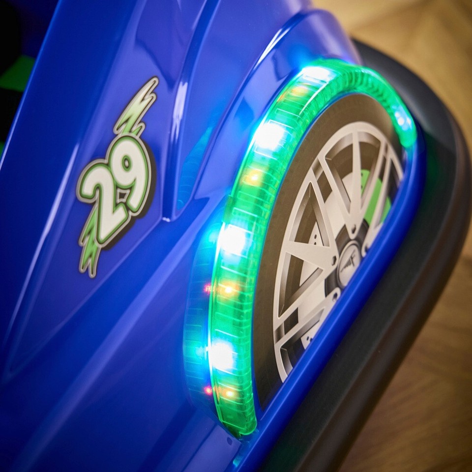 Flybar 6V Racer Bumper Car in Blue! with Flashing LED Lights & Charge ...