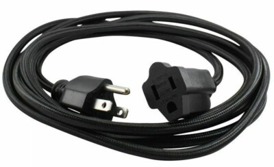BLACK Rayon Covered 15 FOOT Extension Cord Molded Plug SVT 18/2 - UL ...