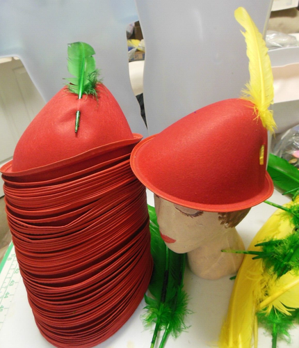 Lot of 60 Holiday Red w/ feather Yodeler Hats Child size Alpine Hat | eBay