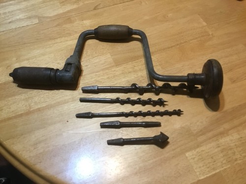 Vintage Hand Drill Brace w/ 4 Drill Bits Lot | eBay