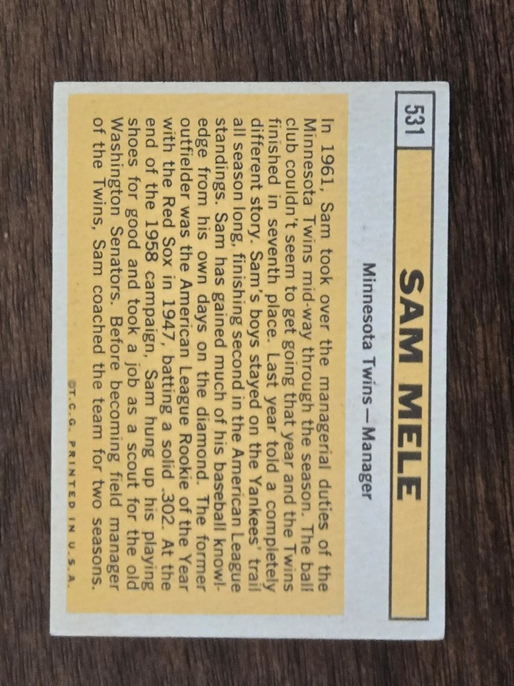 1963 Sam Mele #531 Twins High Number EX+ | eBay