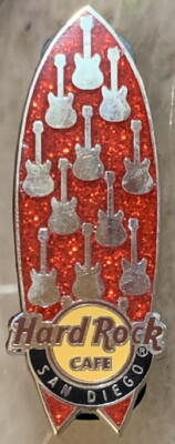 Hard Rock Cafe SAN DIEGO 2014 Red SURFBOARD with Silver Guitars PIN ...