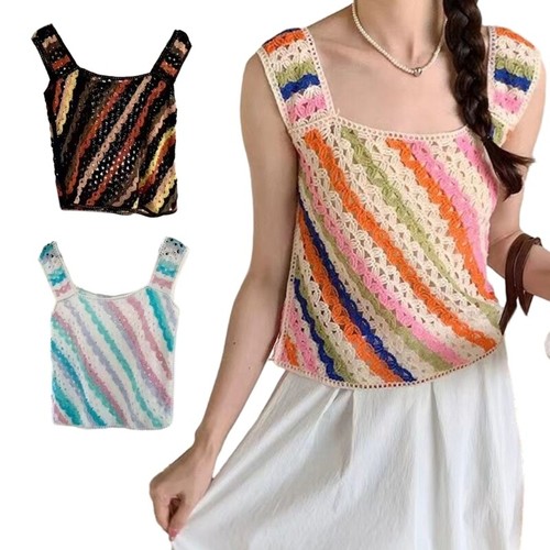 Women s Sleeveless Top Vintage Knitted Floral Hollow Out Vest Summer ...